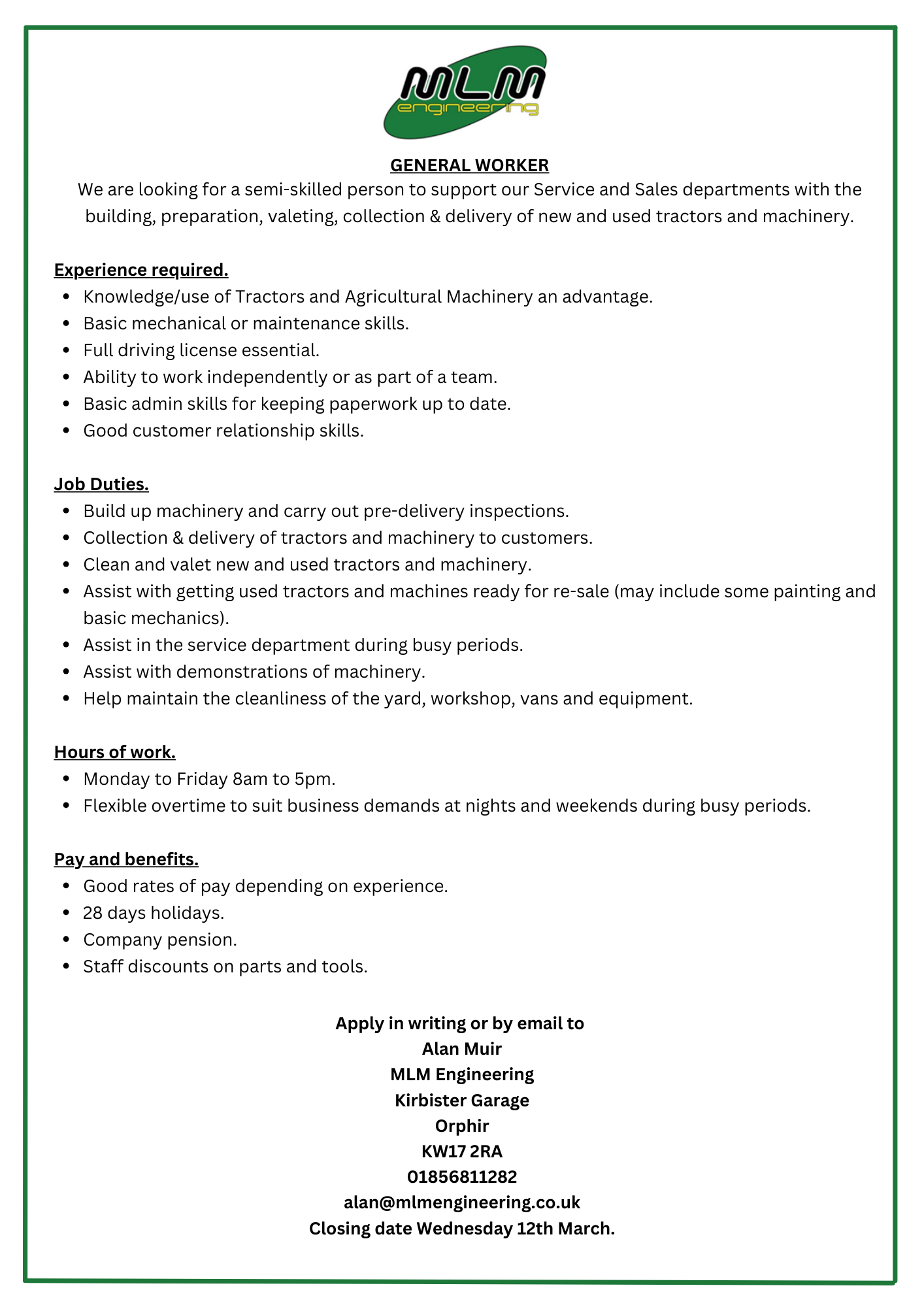 MLM Engineering - John Deere dealer for Orkney & Shetland